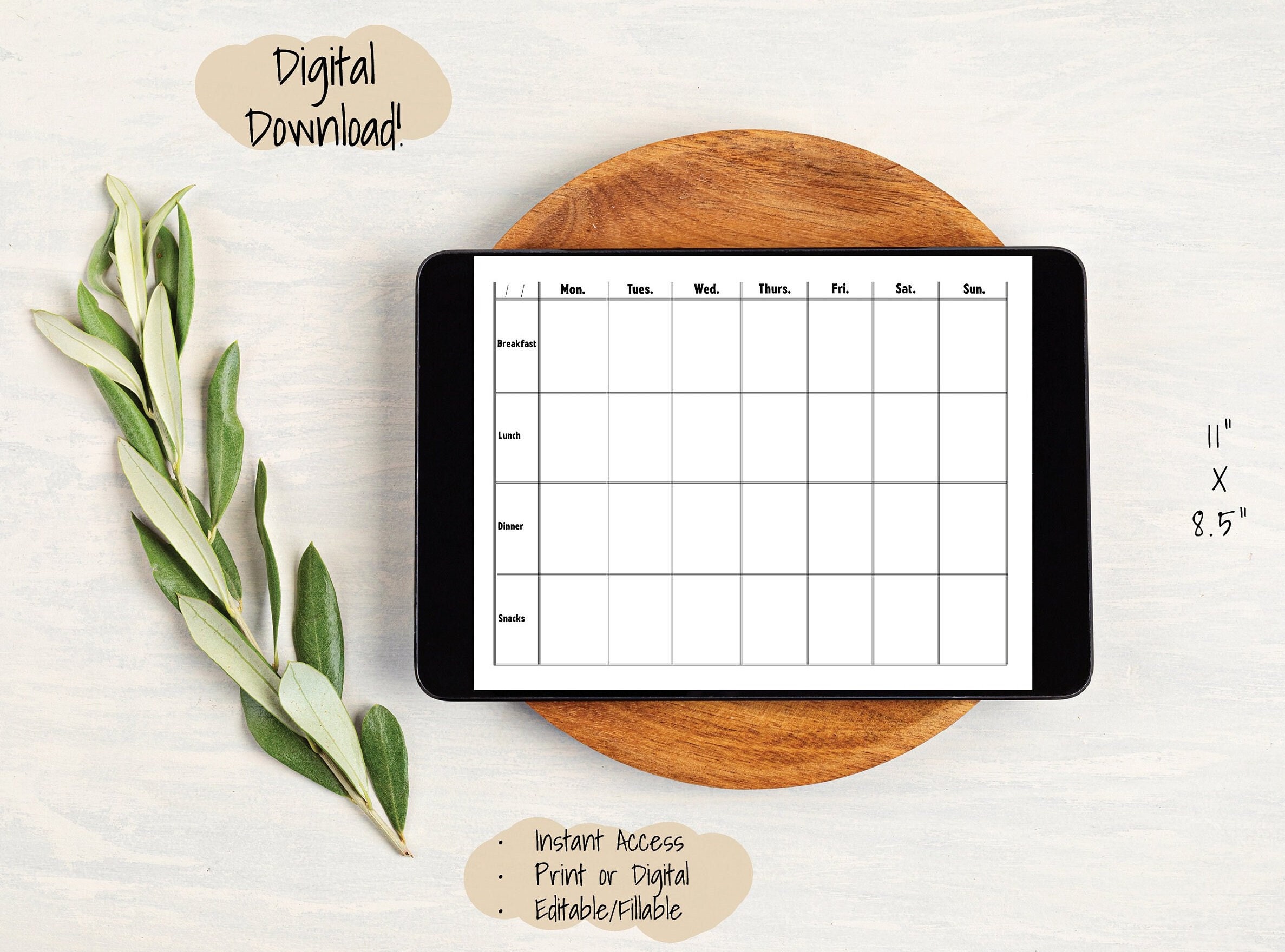Weekly Meal Planner Editable | Digital Printable Schedule | Simple ...