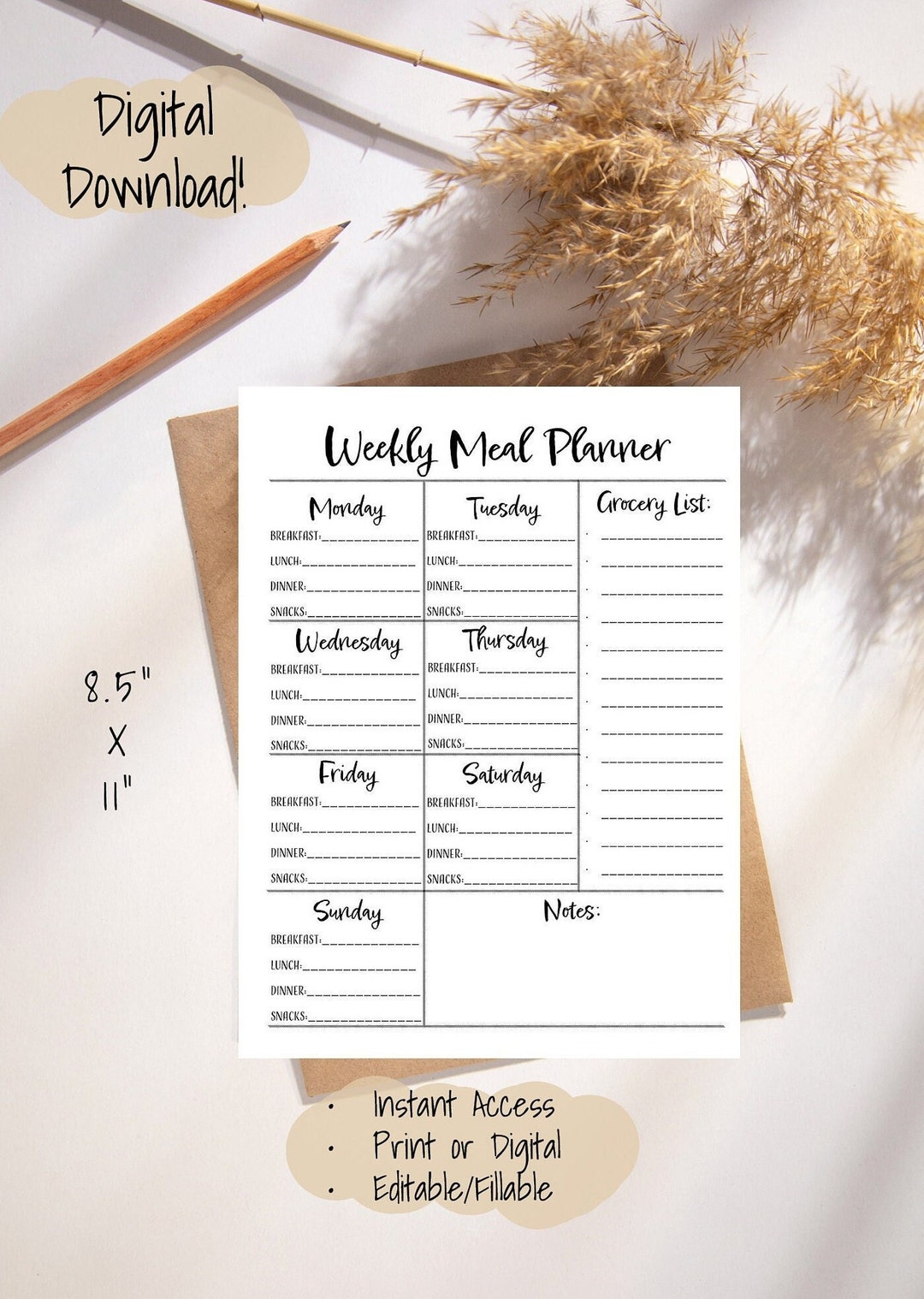 Weekly Meal Planner Editable All-in-one | Digital/printable Schedule ...