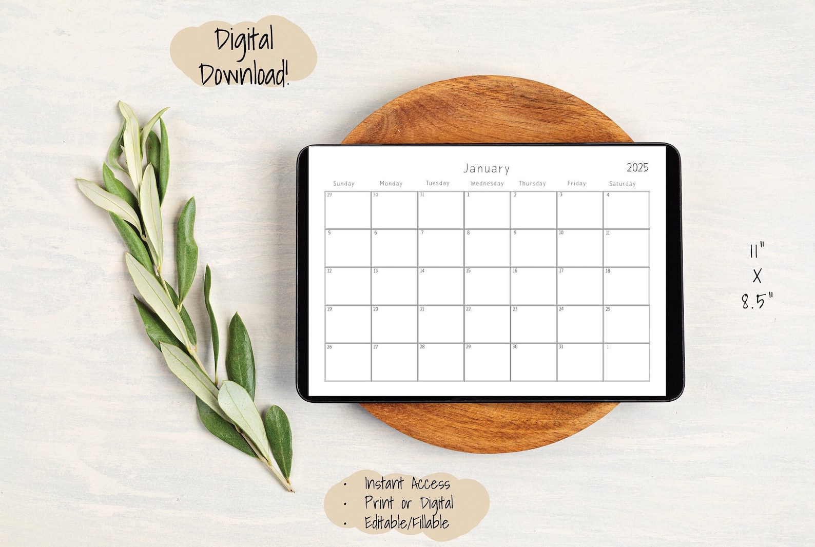 2025 Calendar Editable | Simple Fillable Calendar Planner | Minimal PDF ...
