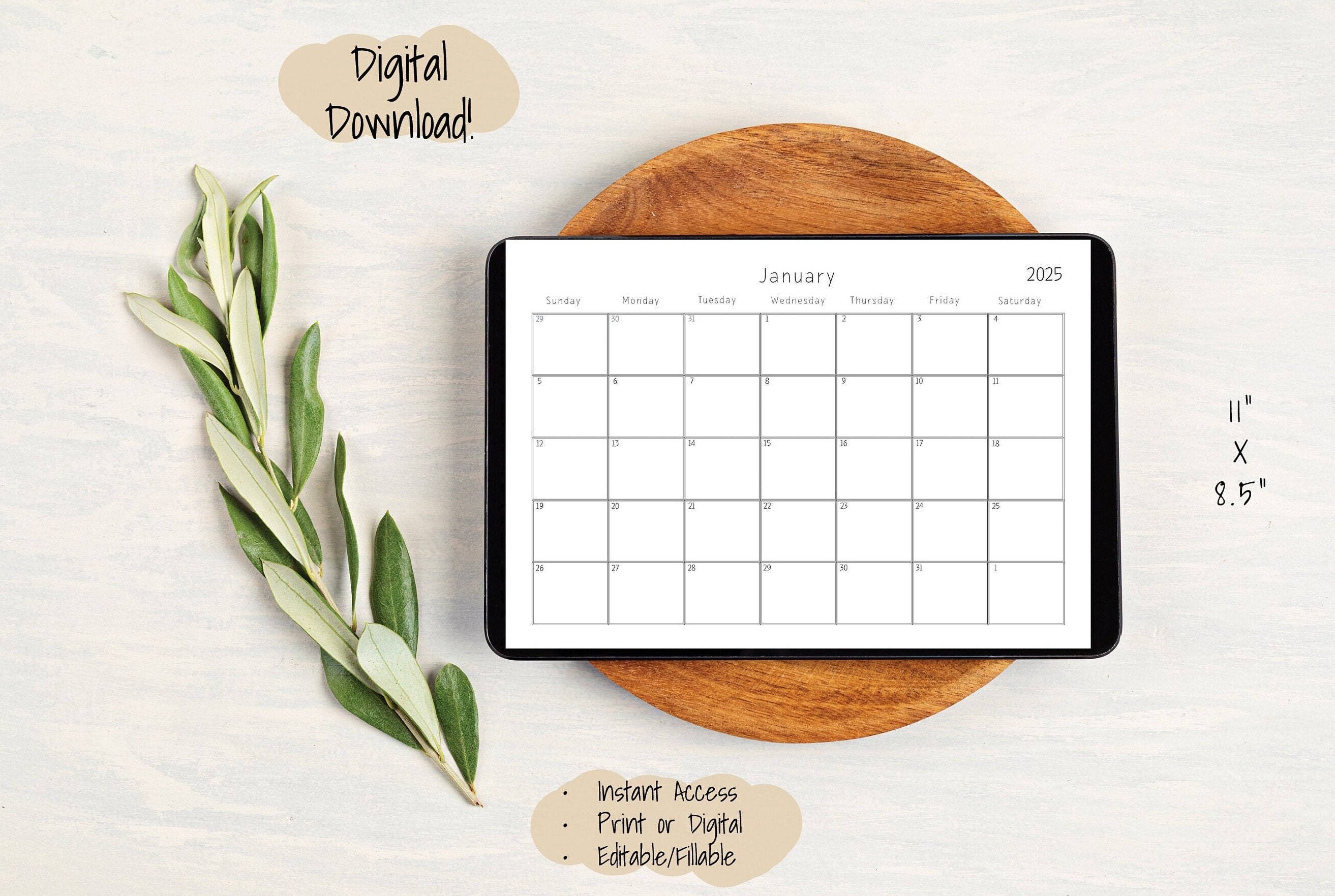 2025 Calendar Editable | Simple Fillable Calendar Planner | Minimal PDF ...