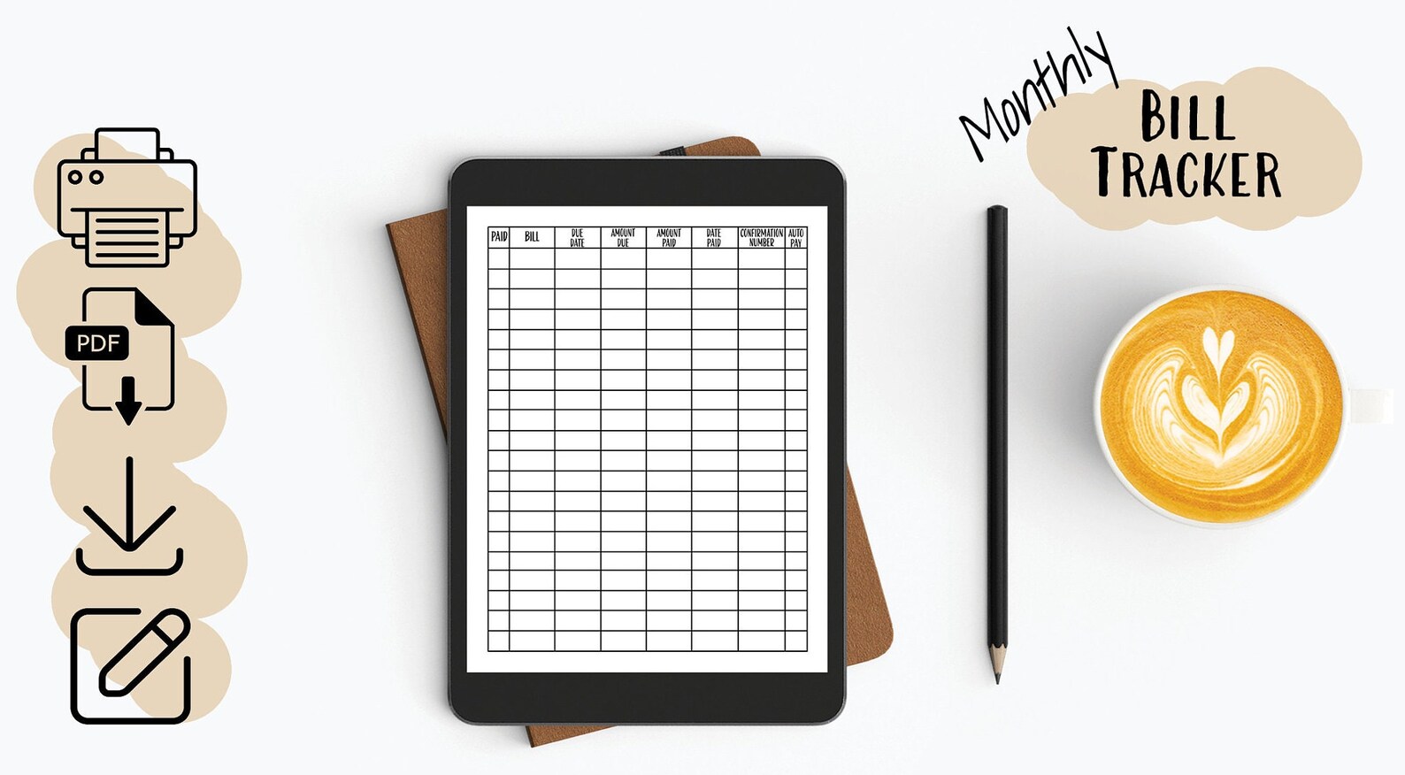 Bill Tracker Editable Monthly | Digital Printable PDF | Simple Bill ...