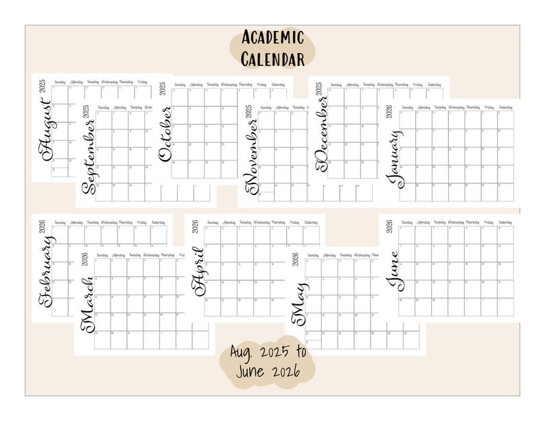 Academic School Calendar 2025 2026 Editable | Simple Fillable Calendar ...