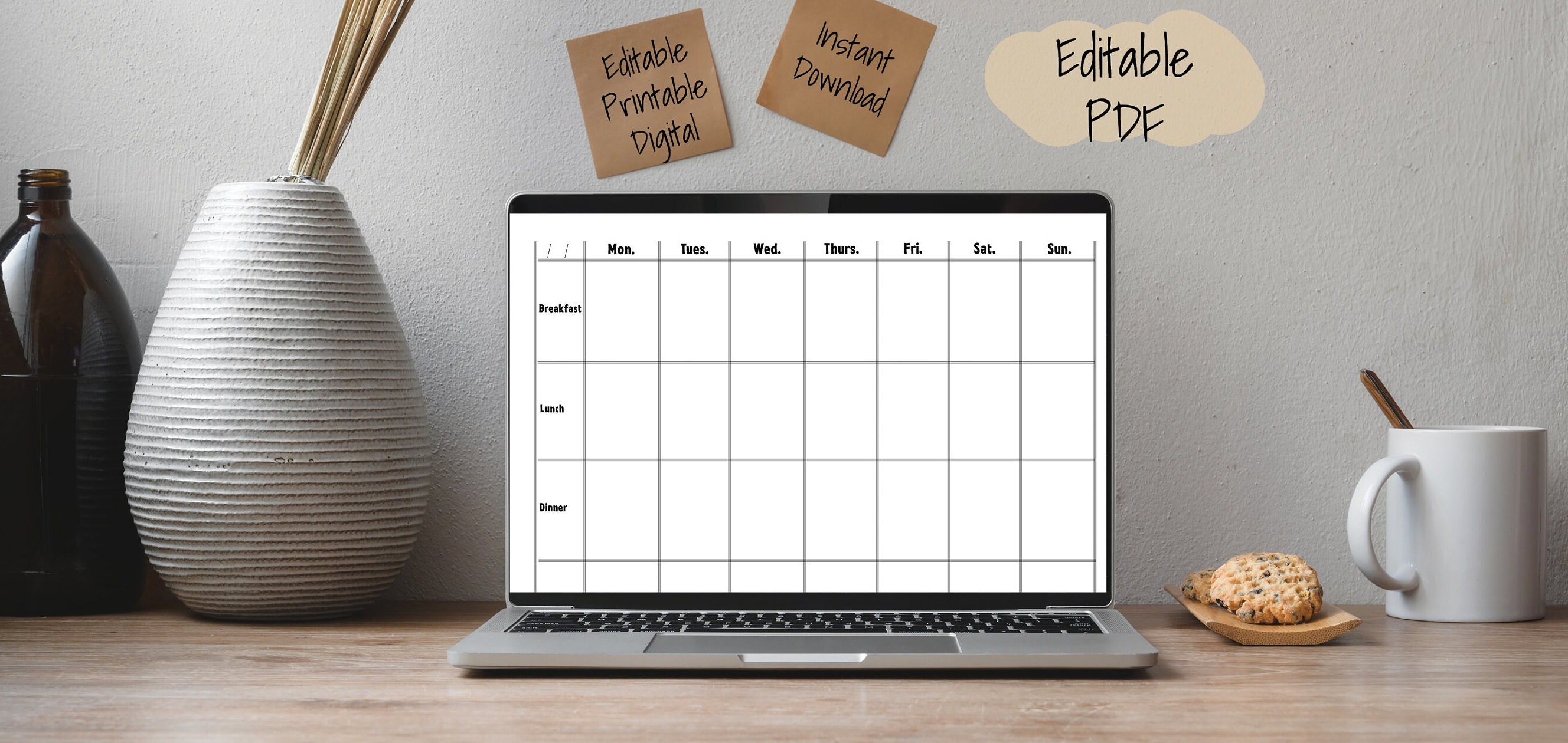 Weekly Meal Planner Editable | Digital Printable Schedule | Simple ...