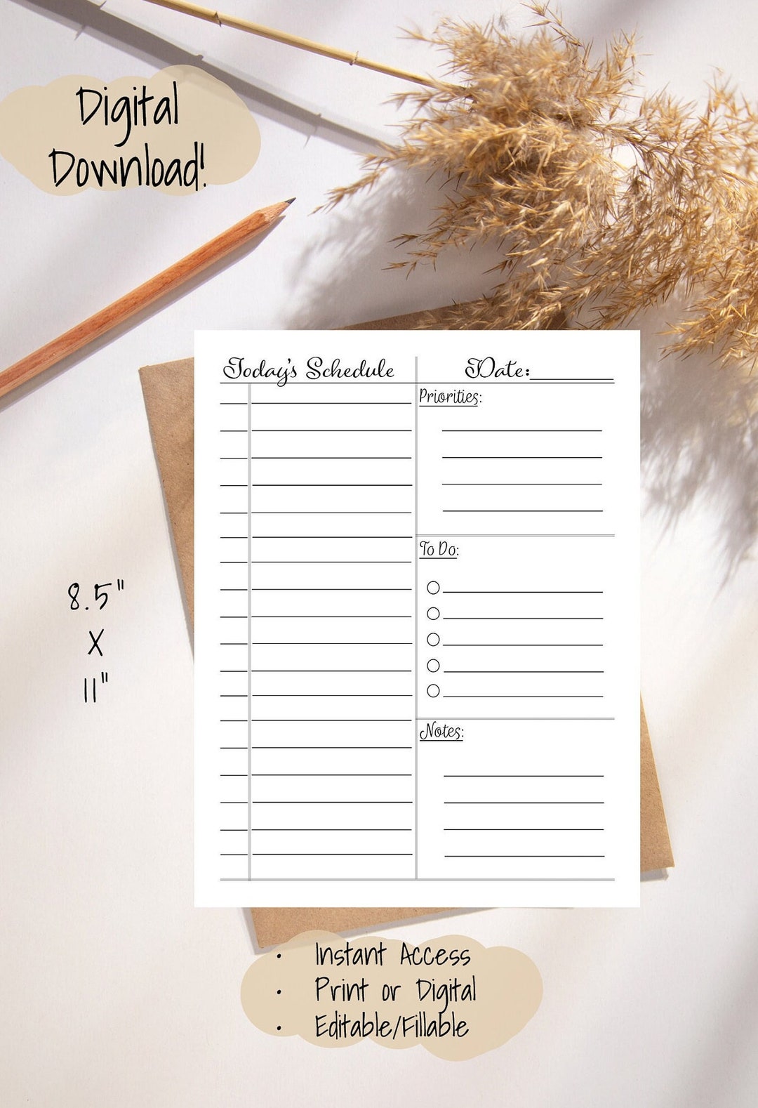 Minimalist Daily Planner | Editable PDF Template (digital Download) - Etsy