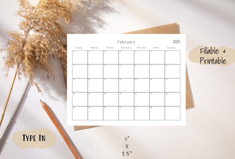 2025 Calendar Editable | Simple Fillable Calendar Planner | Minimal PDF ...