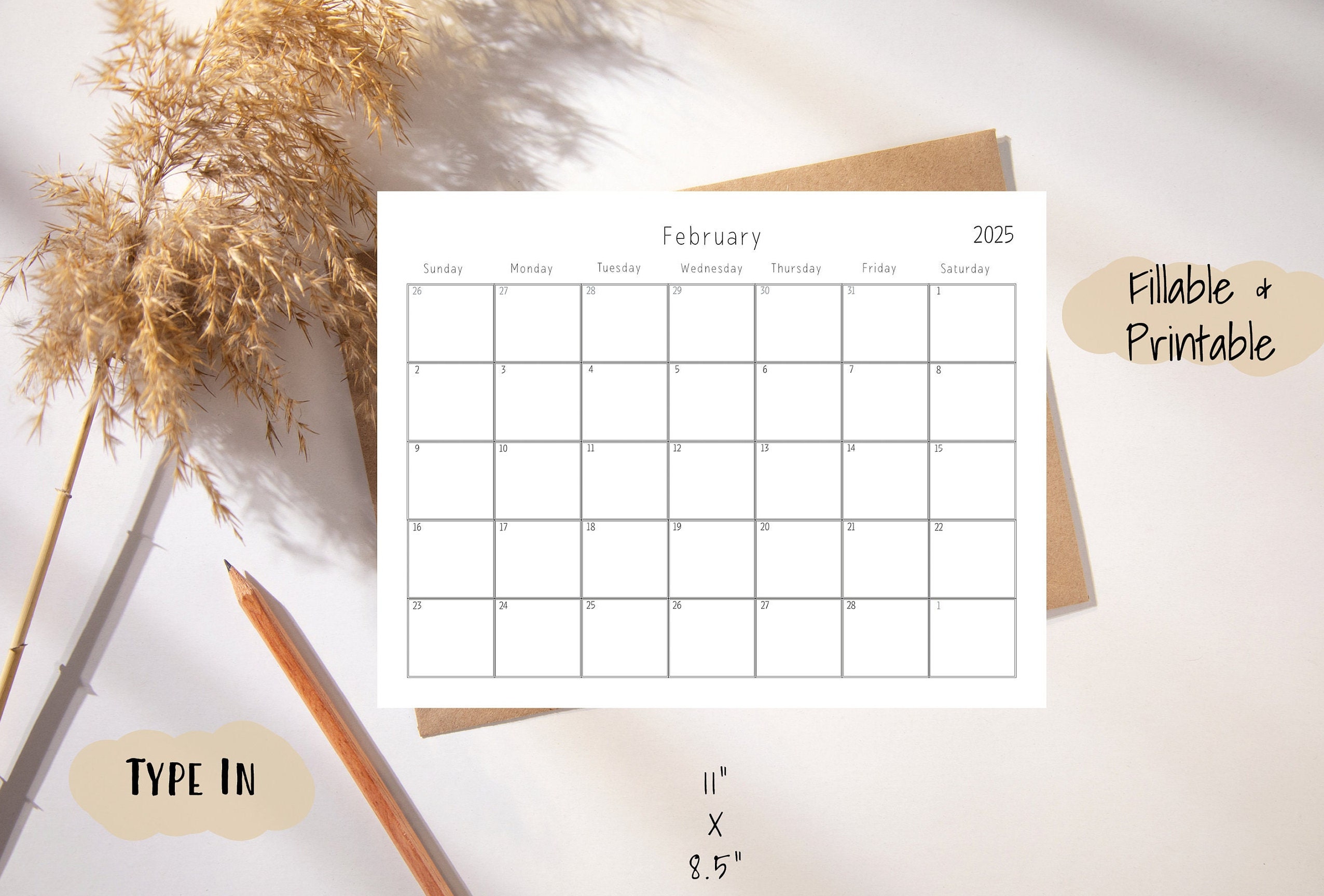 2025 Calendar Editable | Simple Fillable Calendar Planner | Minimal PDF ...