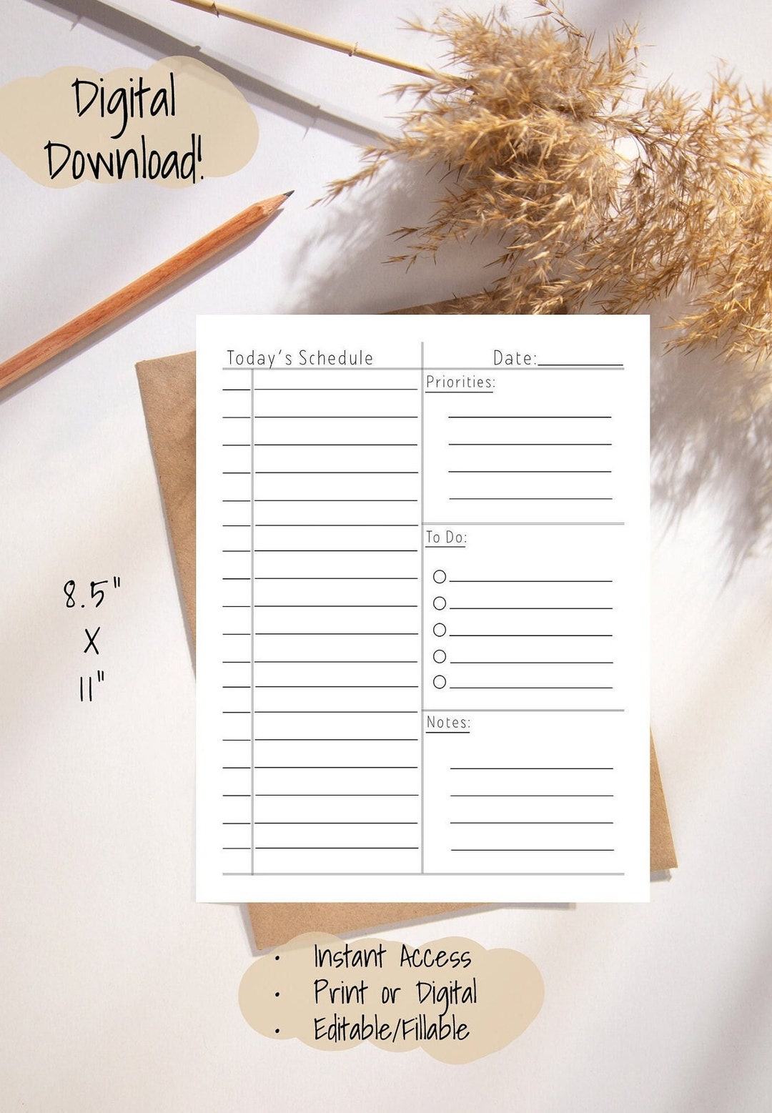 Daily Planner | Editable Hourly Schedule | Printable PDF Template ...