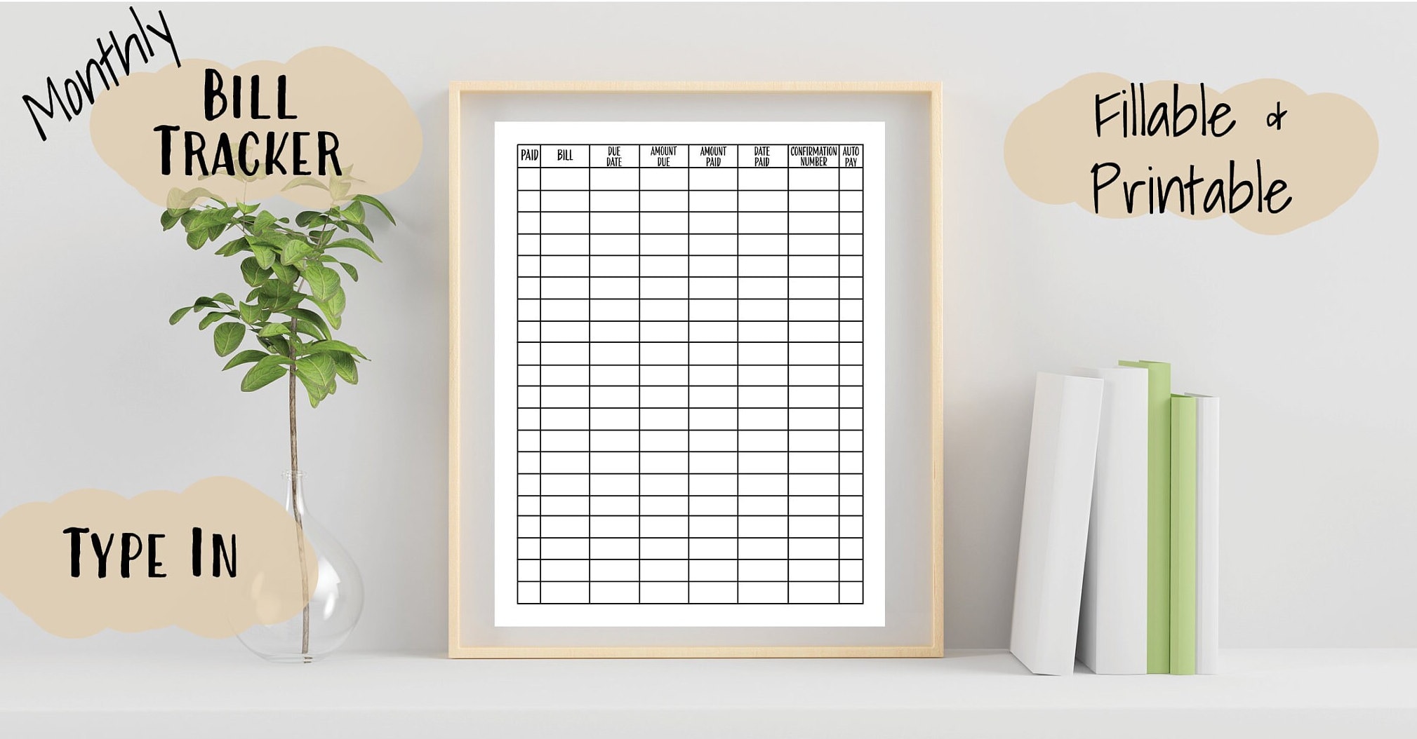 Bill Tracker Editable Monthly | Digital Printable PDF | Simple Bill ...