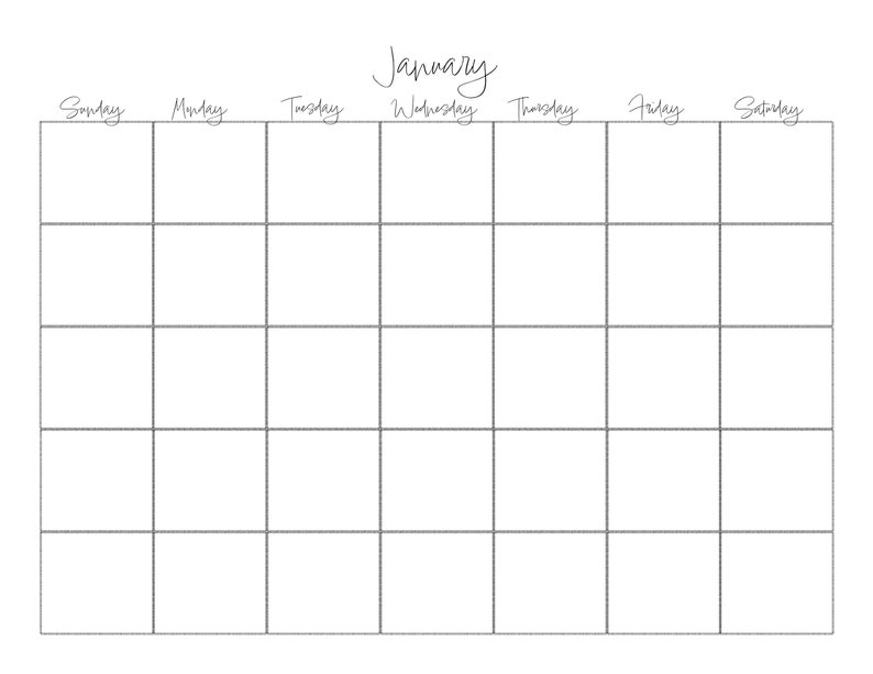 Simple Blank Monthly Calendar | Fillable PDF Printable (digital ...