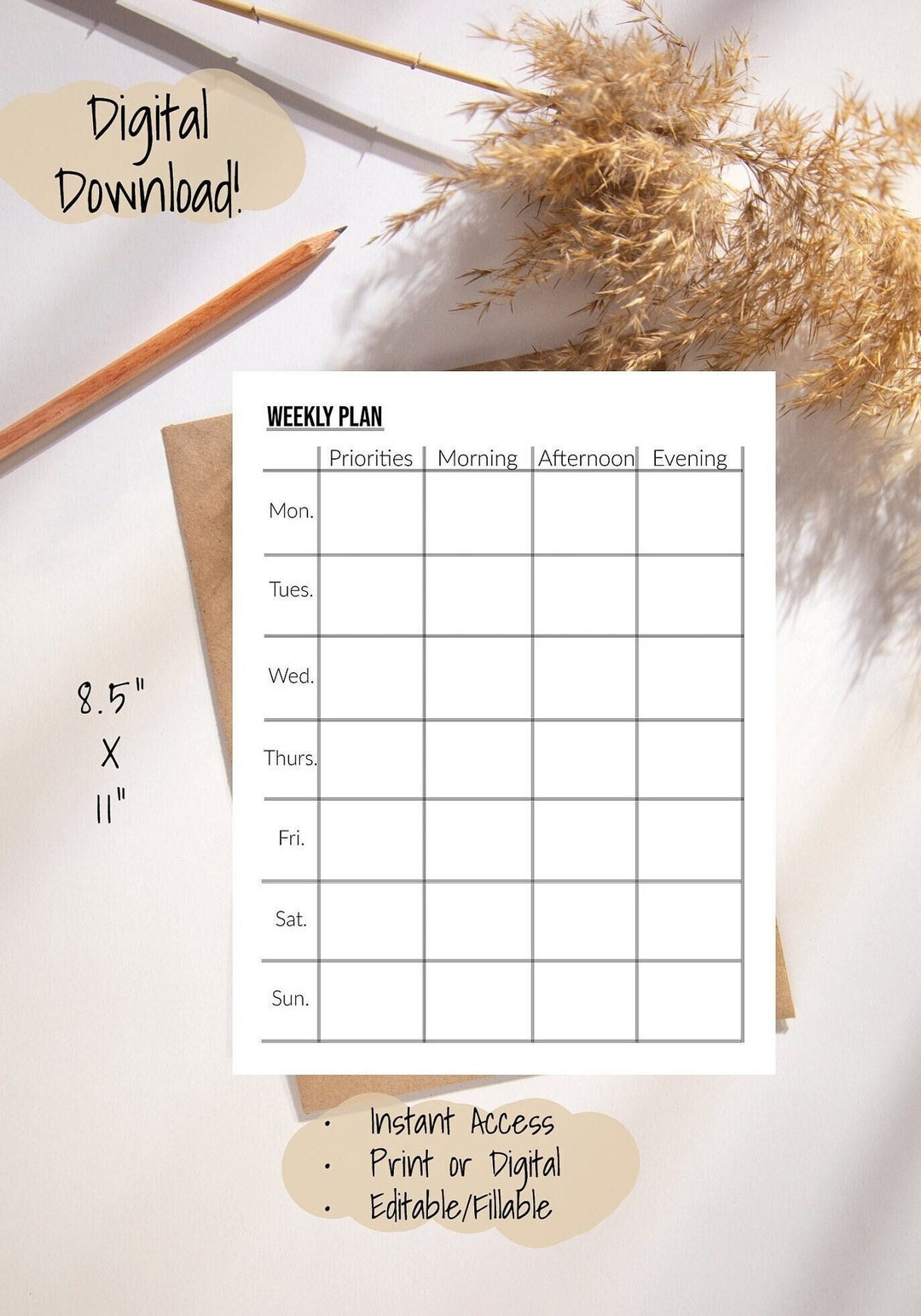 Weekly Planner Editable | Printable Schedule | Fillable PDF Template ...