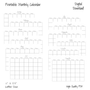 Simple Blank Monthly Calendar | Fillable PDF Printable (digital ...