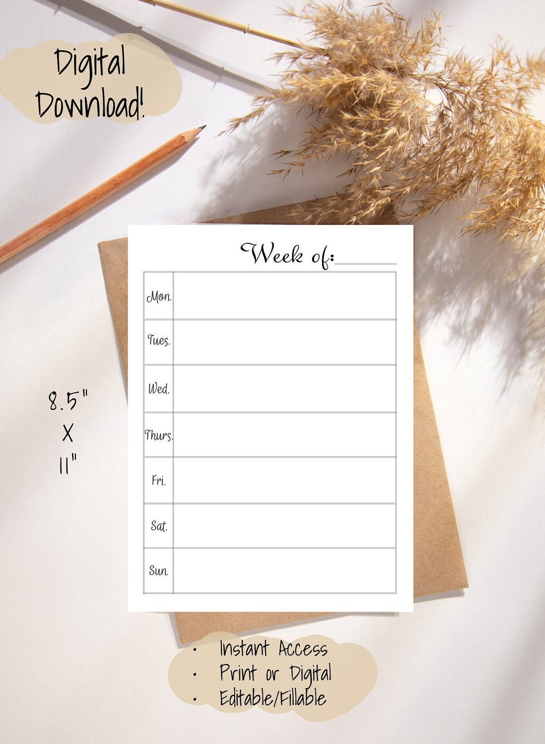 Weekly Planner Editable | Printable Schedule | Weekday PDF Template ...