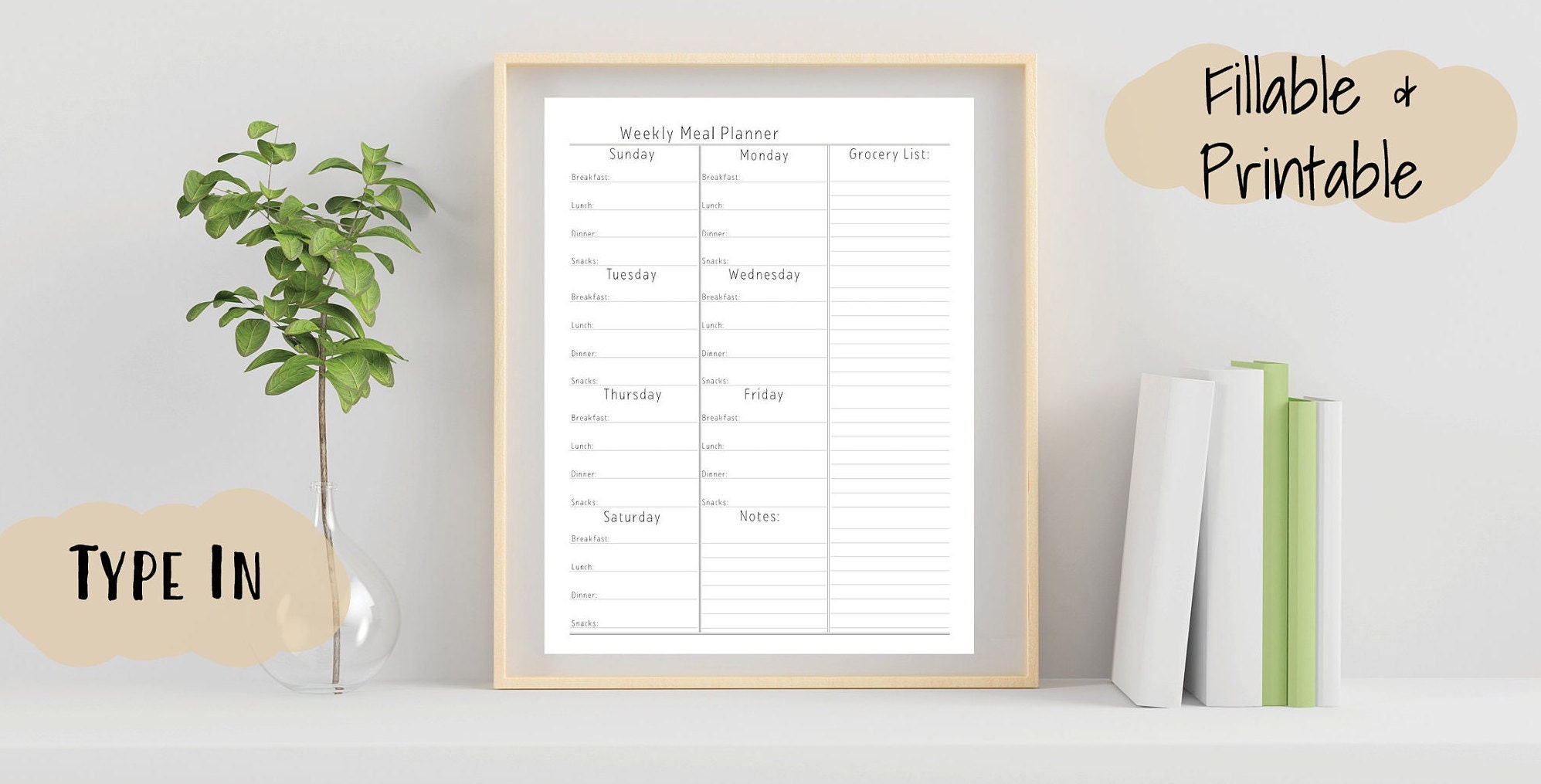 Weekly Meal Planner Editable All-in-one | Digital/printable Schedule ...
