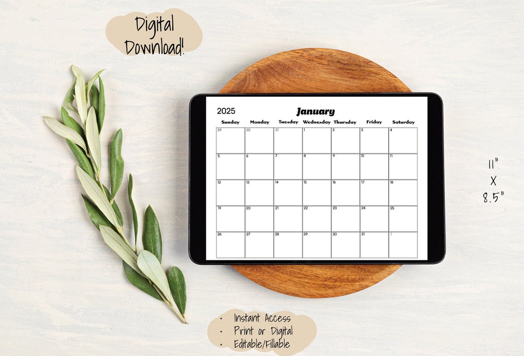 2025 Calendar Editable | Simple Fillable Calendar Planner | Minimal PDF ...