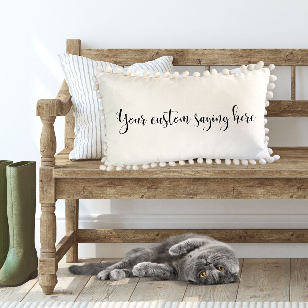Velvet Pom Pom Personalized Words Pillow, Name Pillow, Customized ...