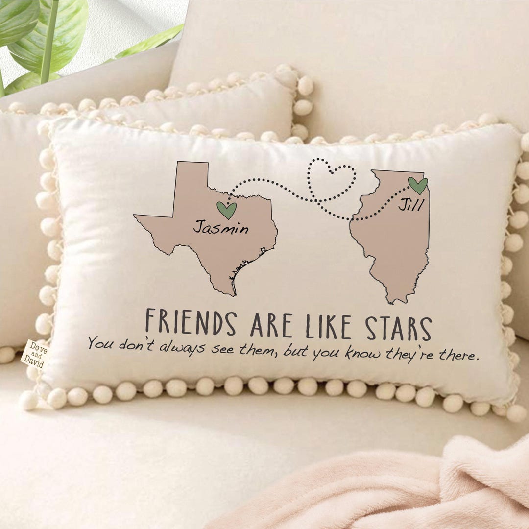 Long Distance Best Friends Pom Pom Pillow, Custom Gift for Good Friends ...