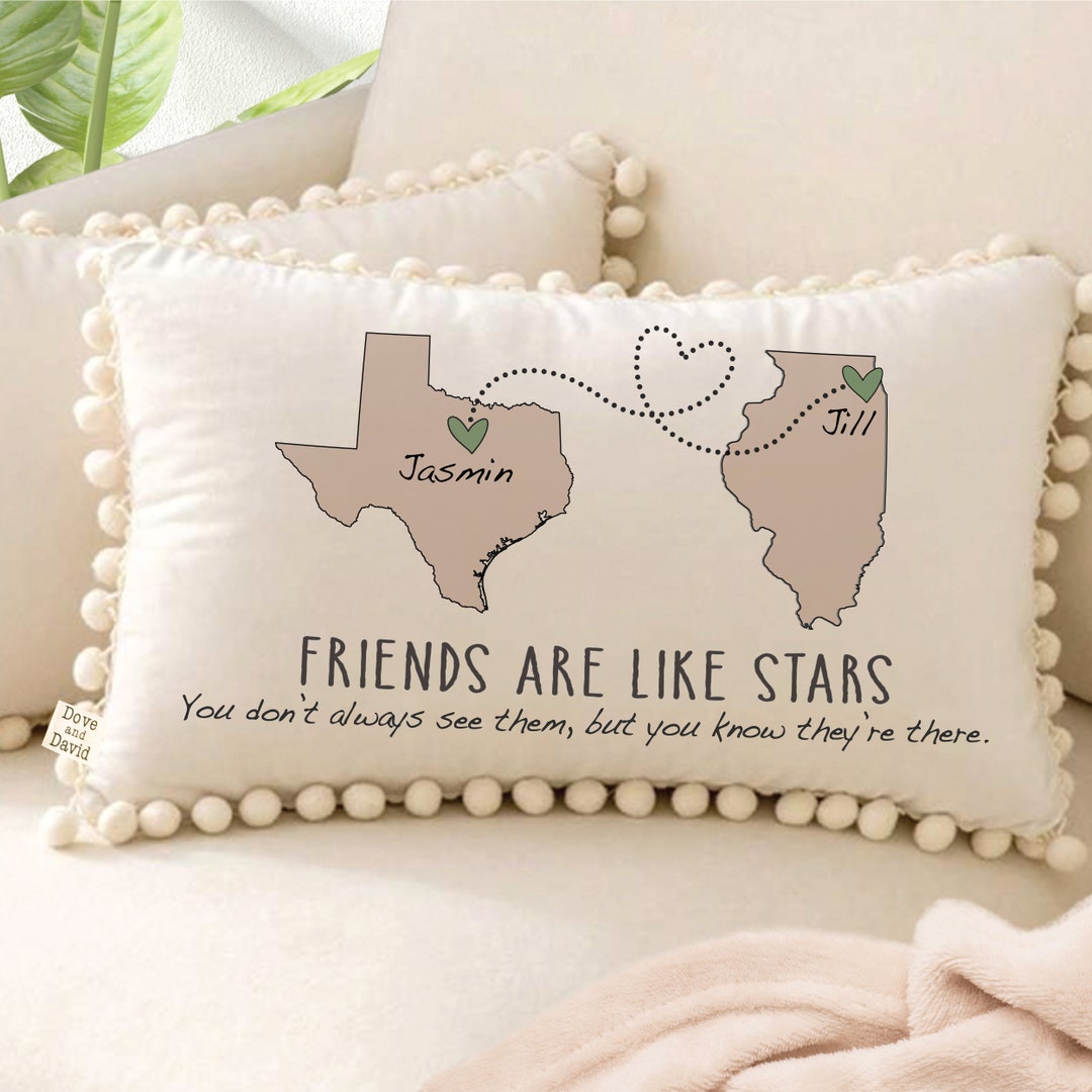 Long Distance Best Friends Pom Pom Pillow, Custom Gift for Good Friends ...