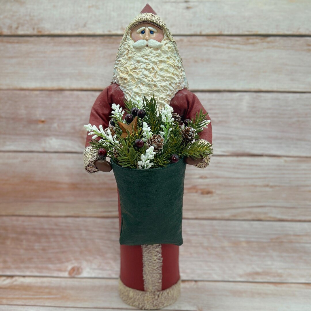 Handmade Santa Claus Figurine: Barn Red Coat, Folk Art Decor, 16" - Etsy