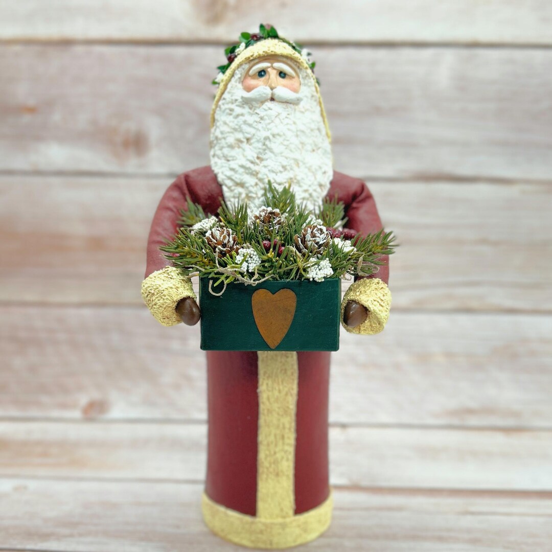 Handmade Santa Figurine, Barn Red Coat, Folk Art Christmas Decor - Etsy