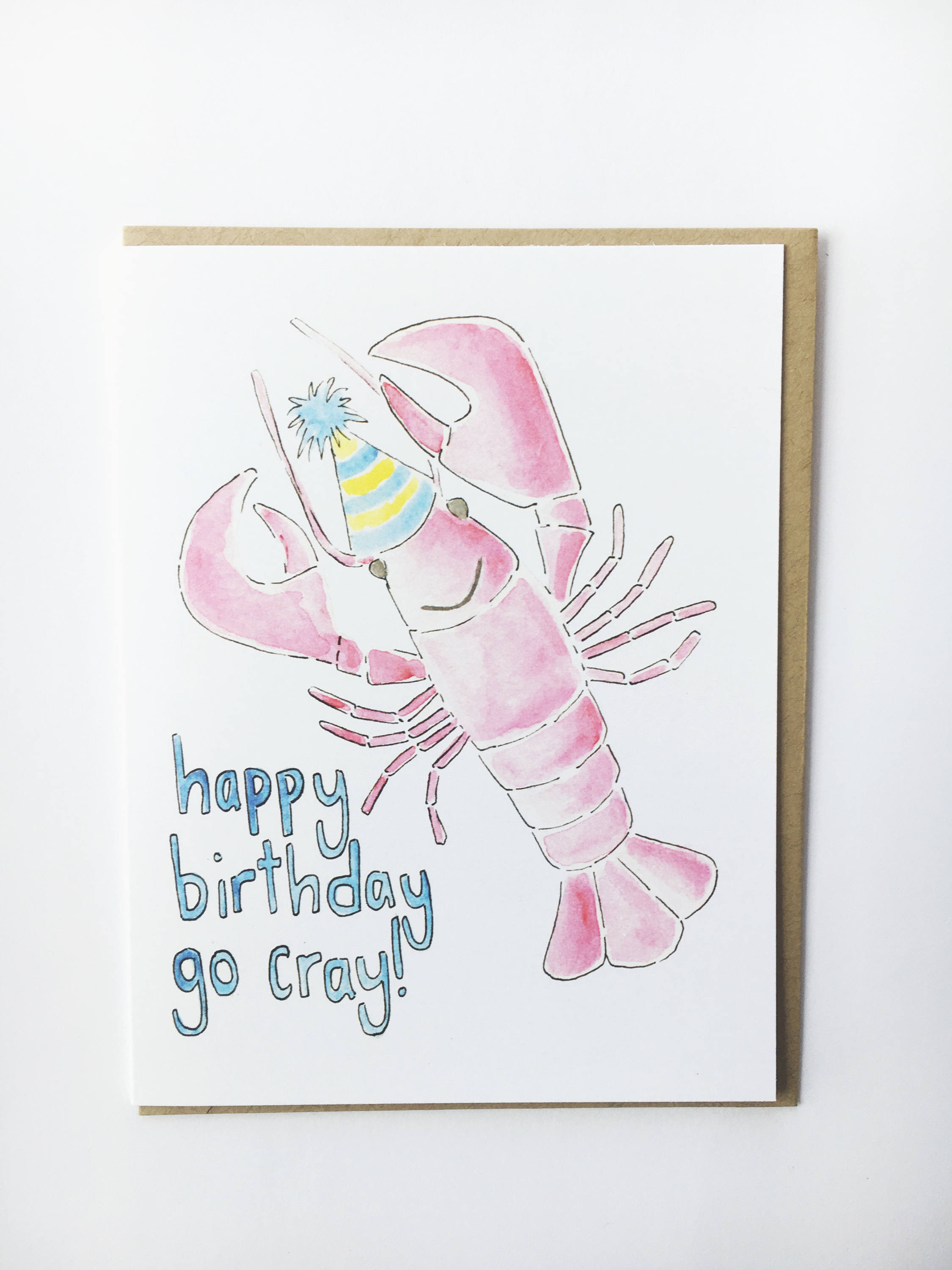 Nautical Birthday Card, Watercolor Lobster Card, Crayfish Note Card ...