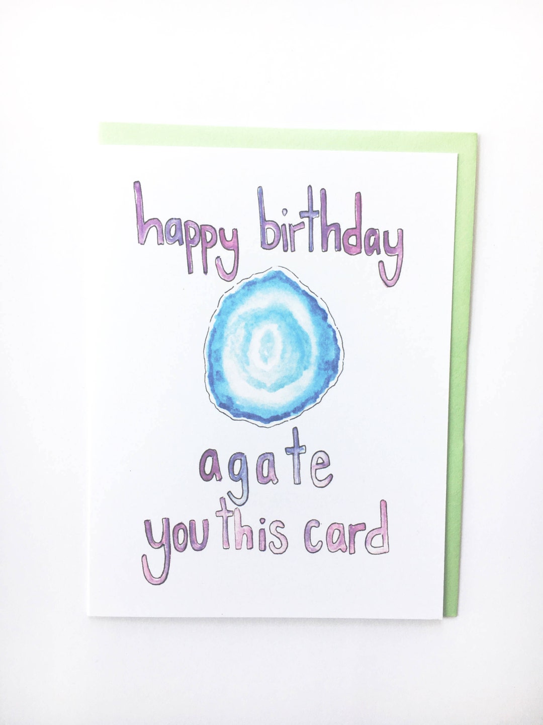 Blue Agate Watercolor Birthday Card Gemstone Watercolor - Etsy
