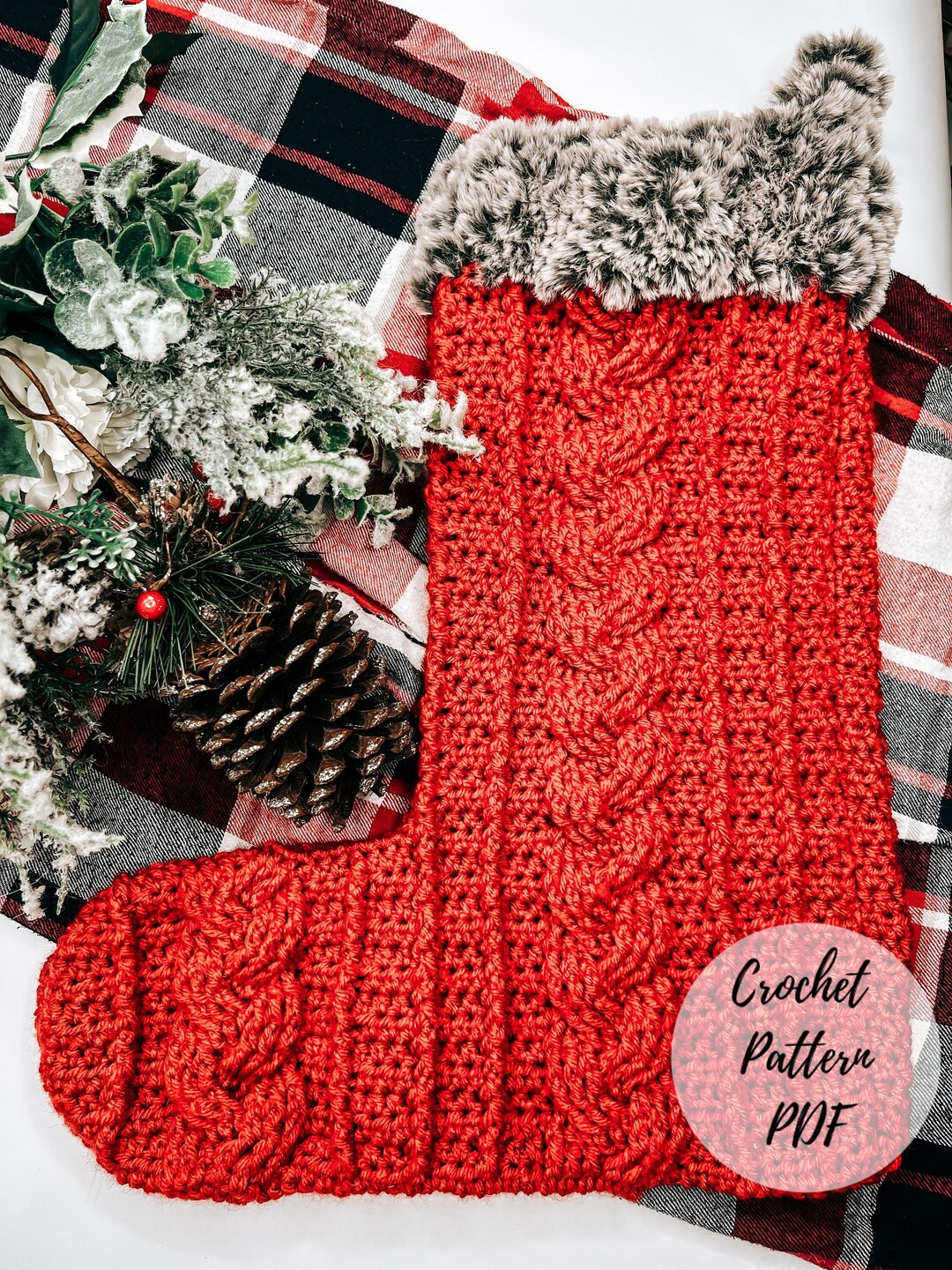 Crochet Cable Stocking Pattern- Crochet Holiday Stocking- Crochet ...
