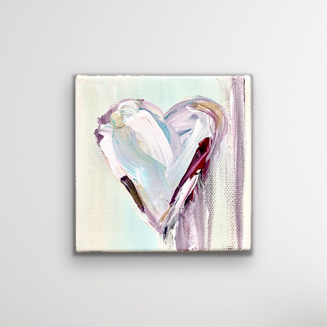 Abstract Chunky Heart Painting, 4x4 Canvas Painting of Light Blue ...