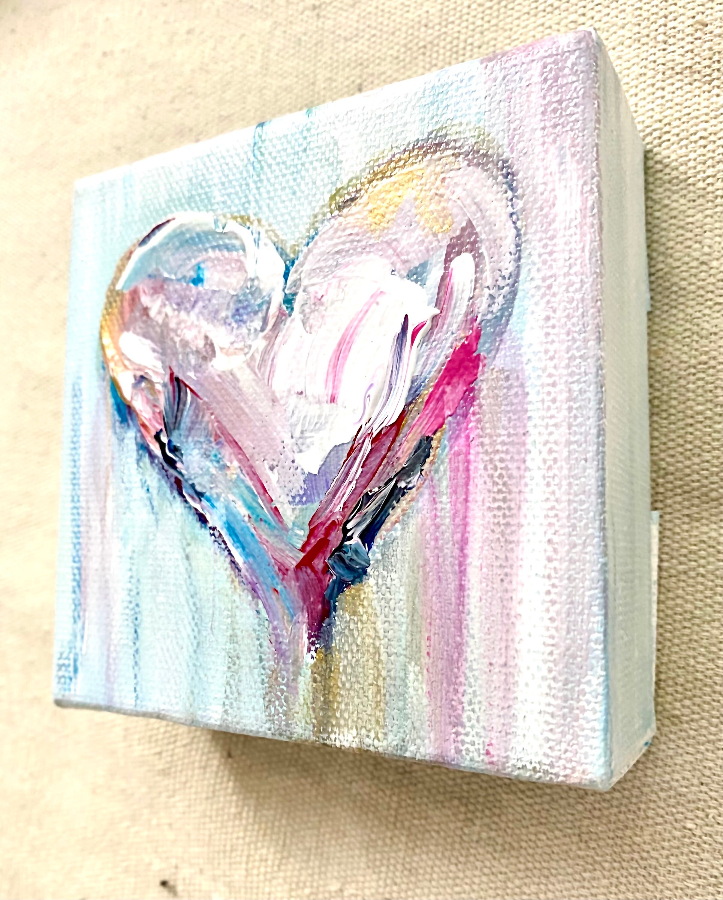 Abstract Chunky Heart Painting, 4x4 Canvas Painting of Turquoise and ...