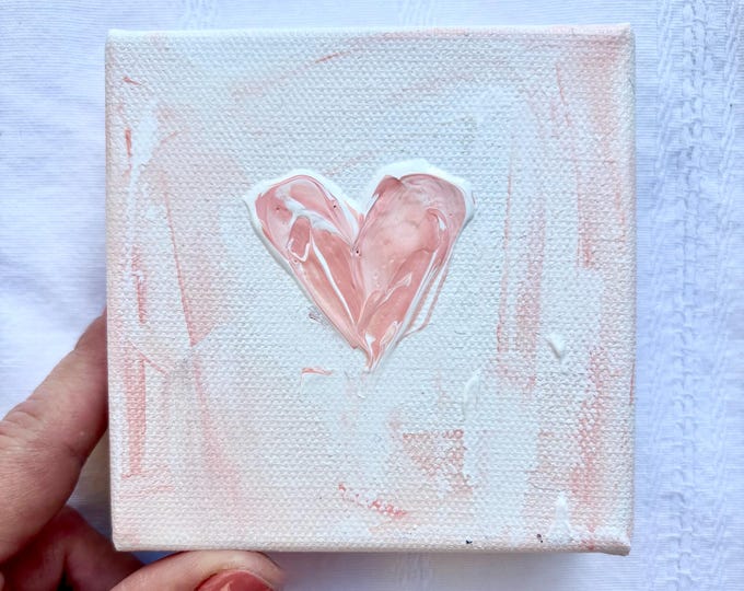 Small Pink Heart Painting, Textured Acrylic Paint With Palette Knife on ...
