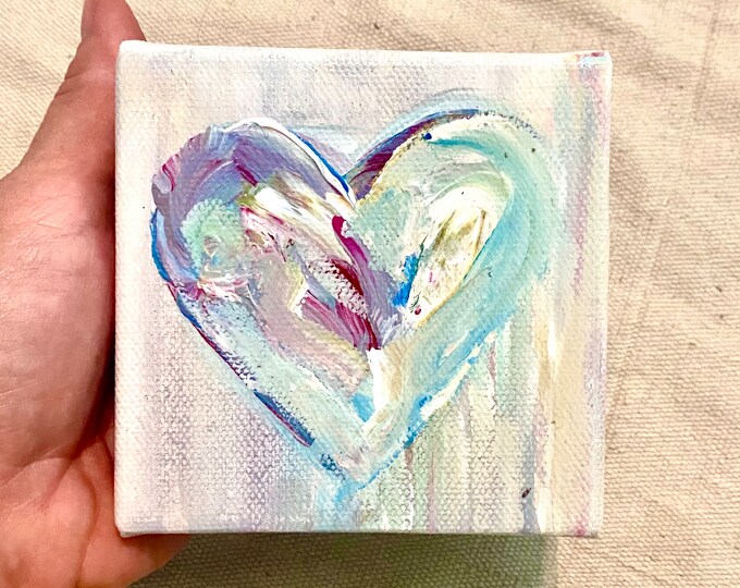 Abstract Chunky Heart Painting, 4x4 Canvas Painting of Turquoise and ...