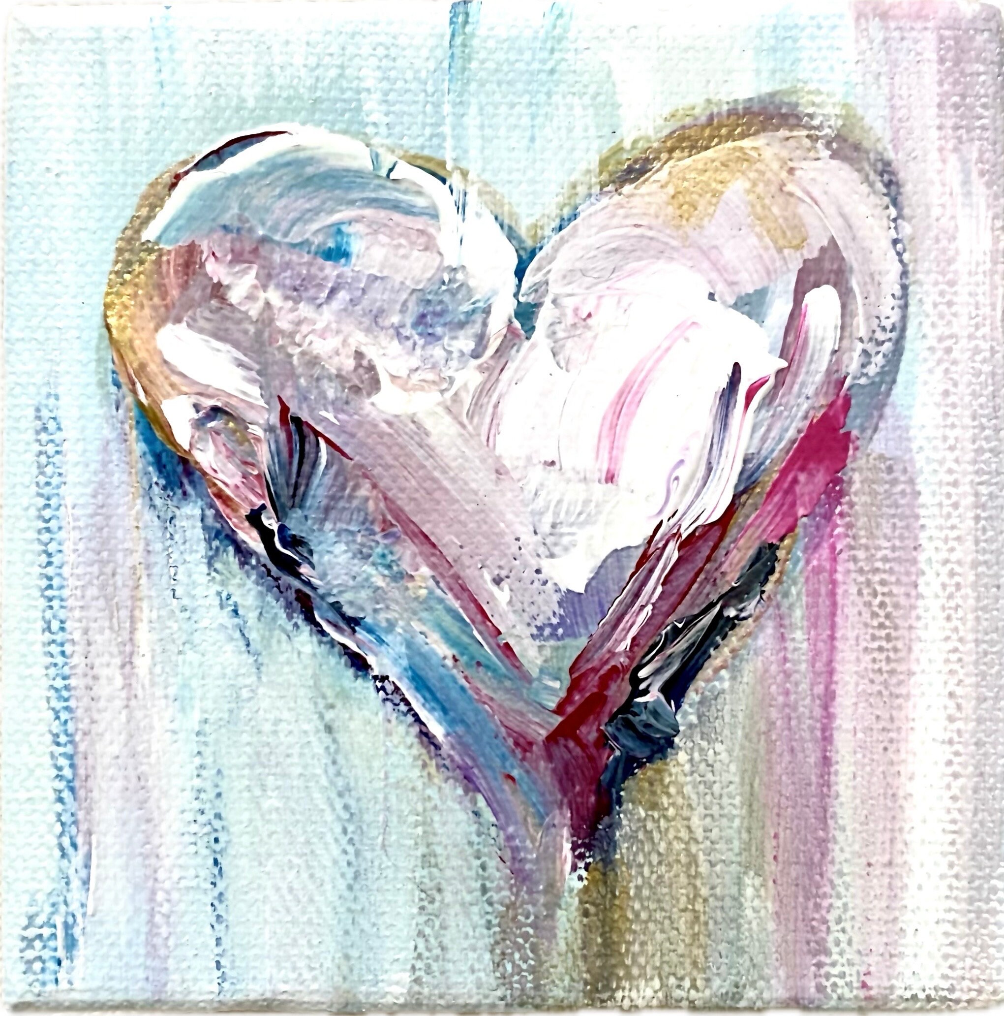 Abstract Chunky Heart Painting, 4x4 Canvas Painting of Turquoise and ...