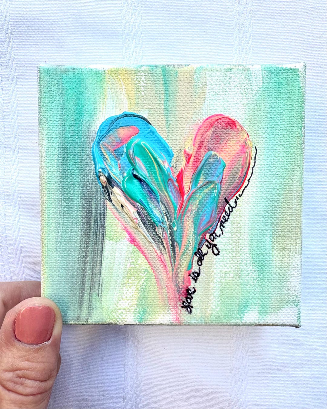 Love is All You Need, 4x4 Heart Painting With Quote, Abstract ...