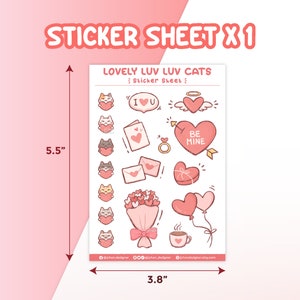 Lovely Luv Luv Cat Sticker Sheet, Cute Kitty Label, Kawaii Art Journal ...
