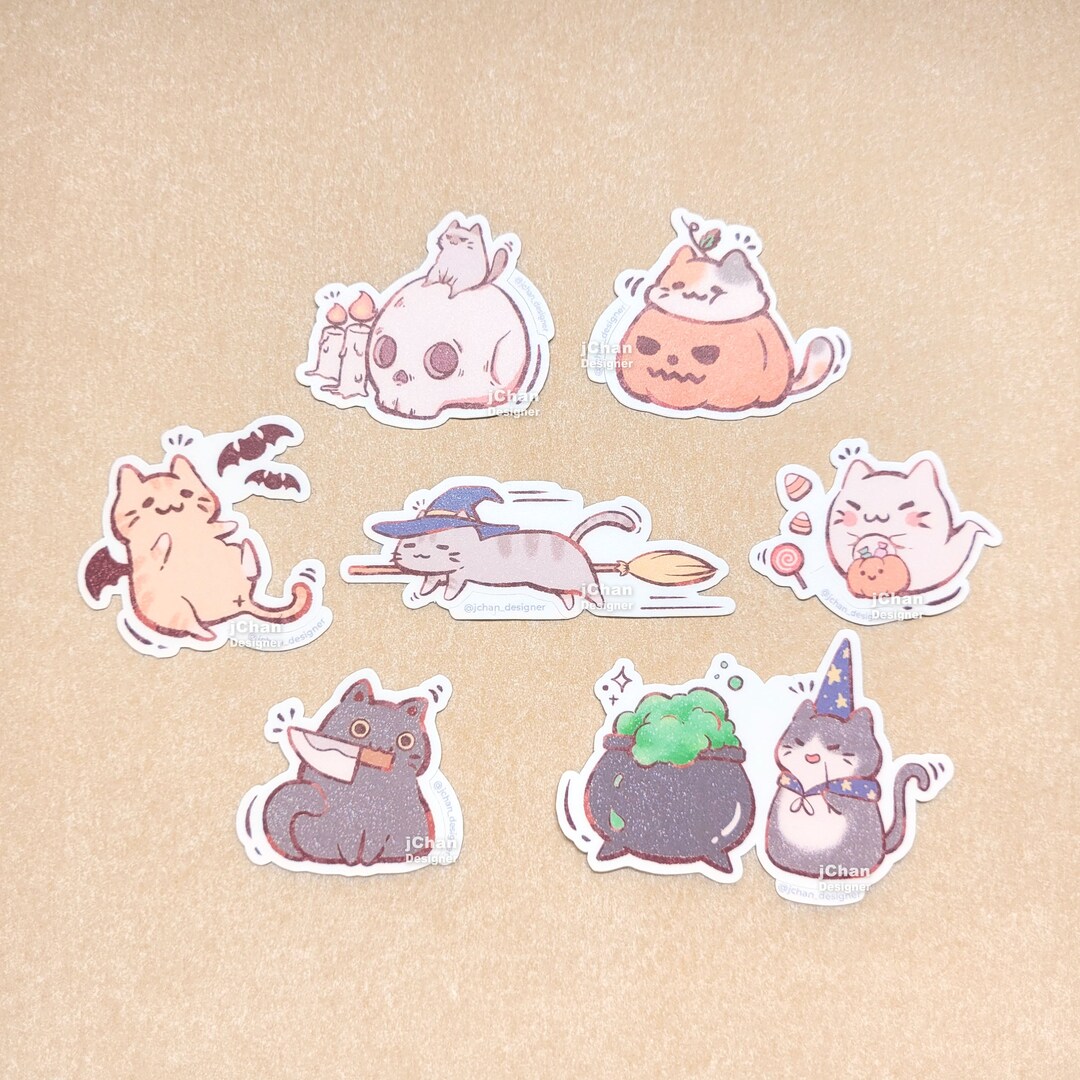 Cute Halloween Cat Sticker Bundle Spooky Kitty Sticker - Etsy