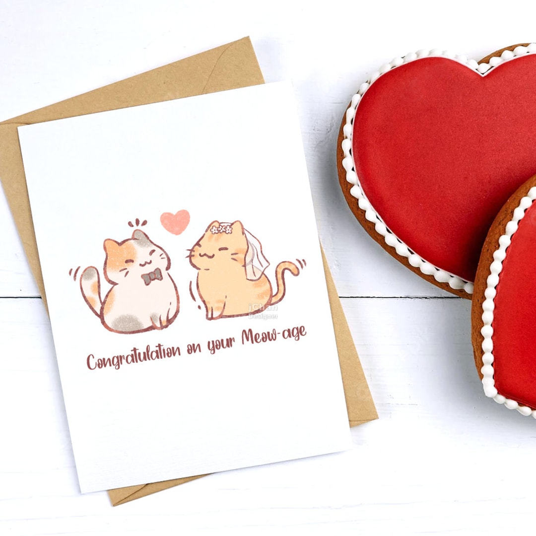 Cute Cat Wedding Card, Congratulation on Your Meow-age, Cat Greeting ...