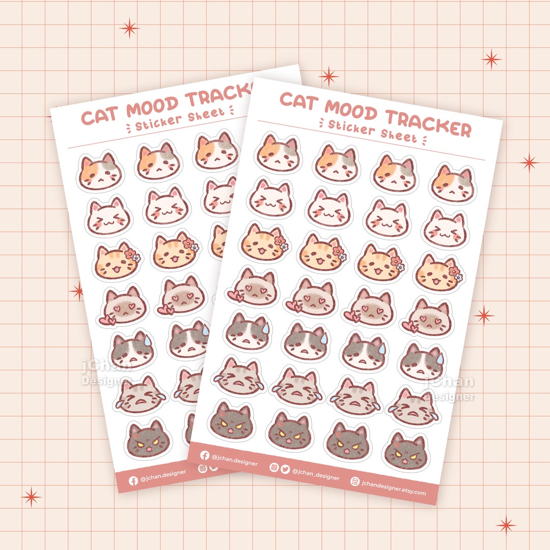 Cat Mood Tracker Sticker Sheet, Kawaii Journal Sticker, Daily Planner ...