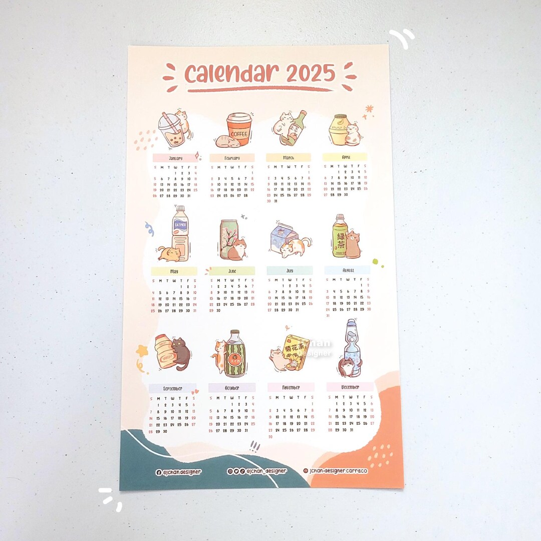 2025 Wall Calendar Cat Drinks, Cat Beverage, Kawaii Kitten, Cute Animal ...