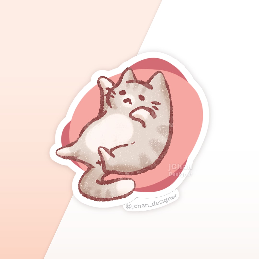 Gray Tabby Cat Sticker, Cute Cat Sticker, Chonky Kawaii Kitten Sticker ...