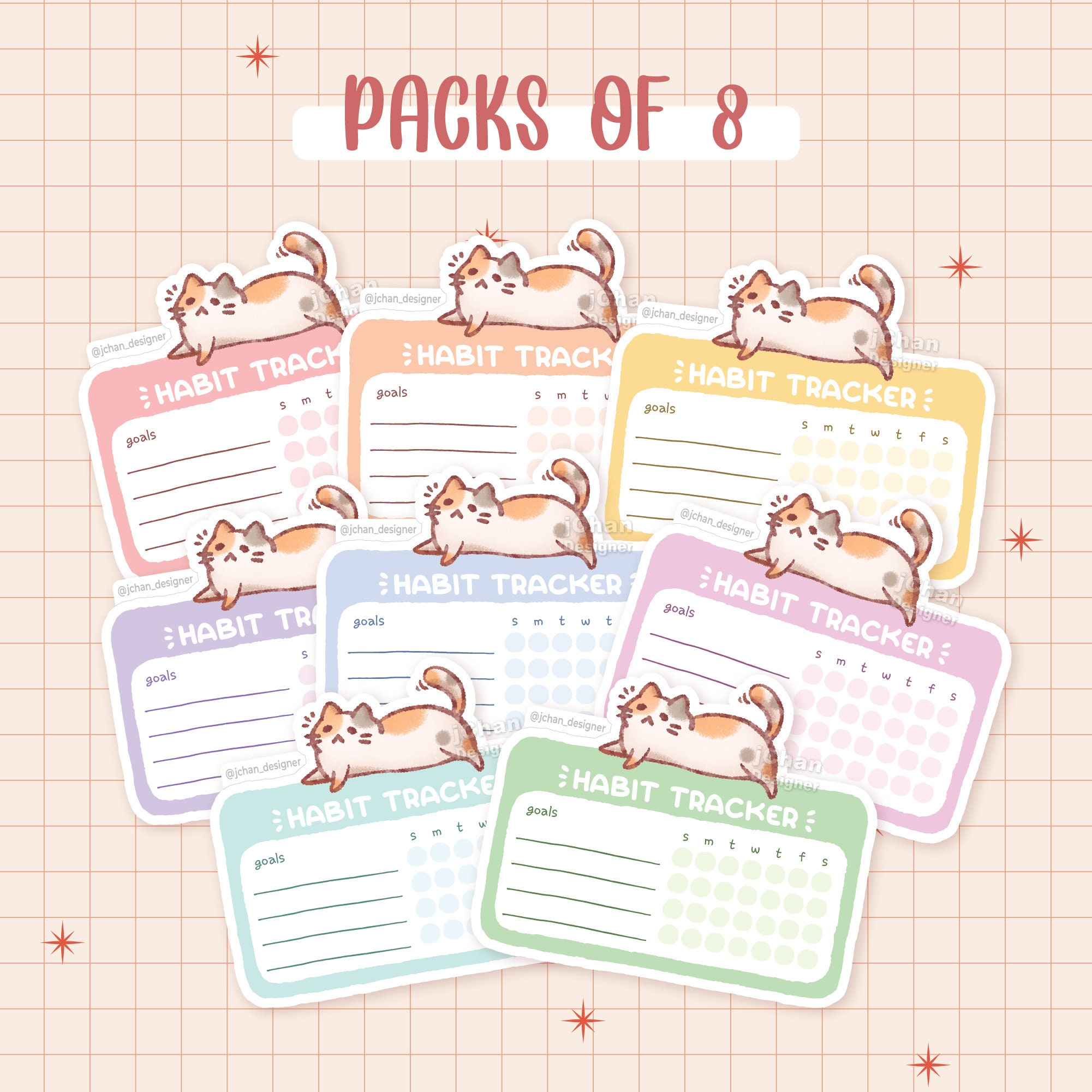 Weekly Habit Tracker Sticker Cat Stationery Sticker Kawaii - Etsy