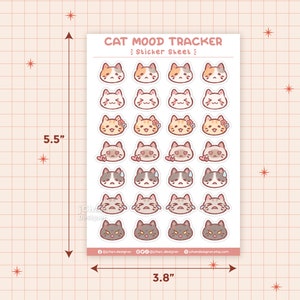 Cat Mood Tracker Sticker Sheet, Kawaii Journal Sticker, Daily Planner ...
