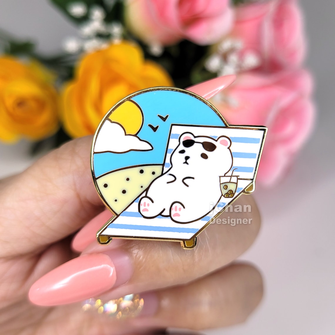 Cute Sunbathing Polar Bear Hard Enamel Pin Kawaii Chubby - Etsy