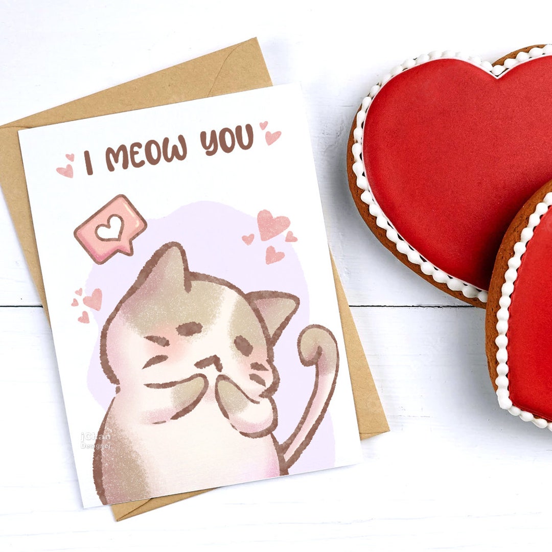 I Meow You Card, Cute Cat Greeting Card, Funny Love Card, Pun Valentine ...