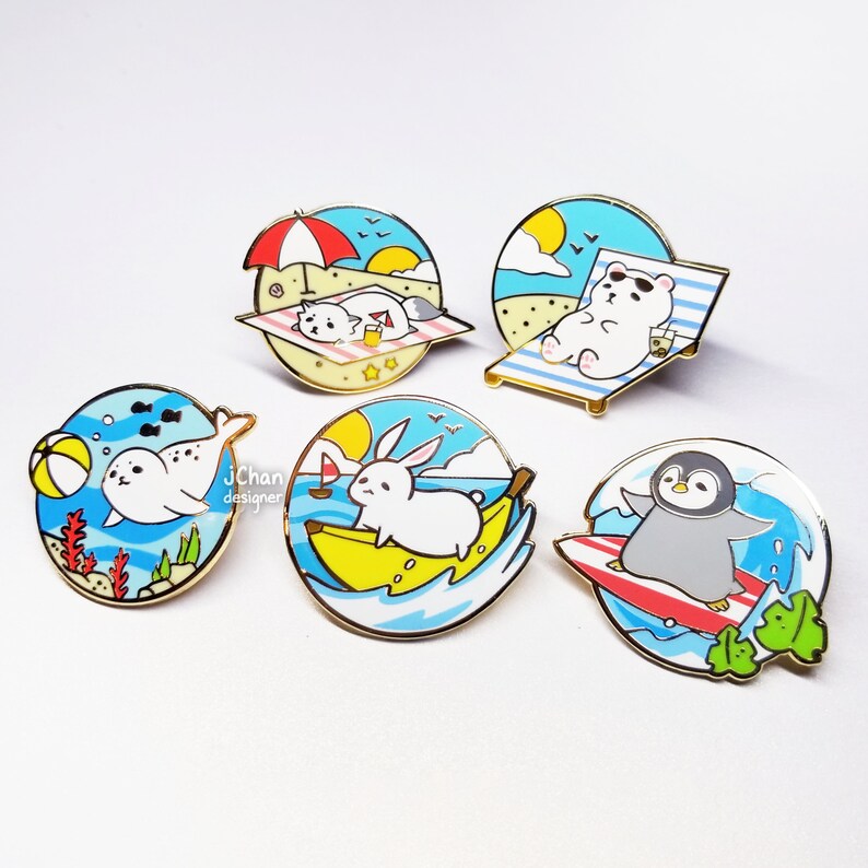 Cute Sunbathing Polar Bear Hard Enamel Pin Kawaii Chubby - Etsy