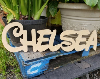 Custom Name Word in Script Bold Wooden Sign | Etsy