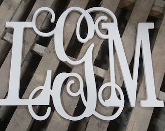Wooden 3 Letter Monogram Modern Script and Block | Etsy
