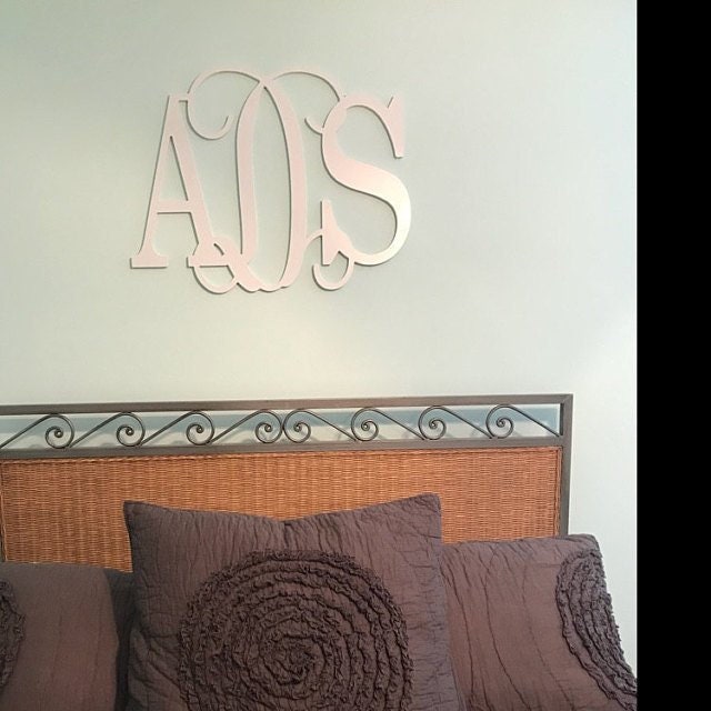 Wooden 3 Letter Monogram Modern Script and Block - Etsy