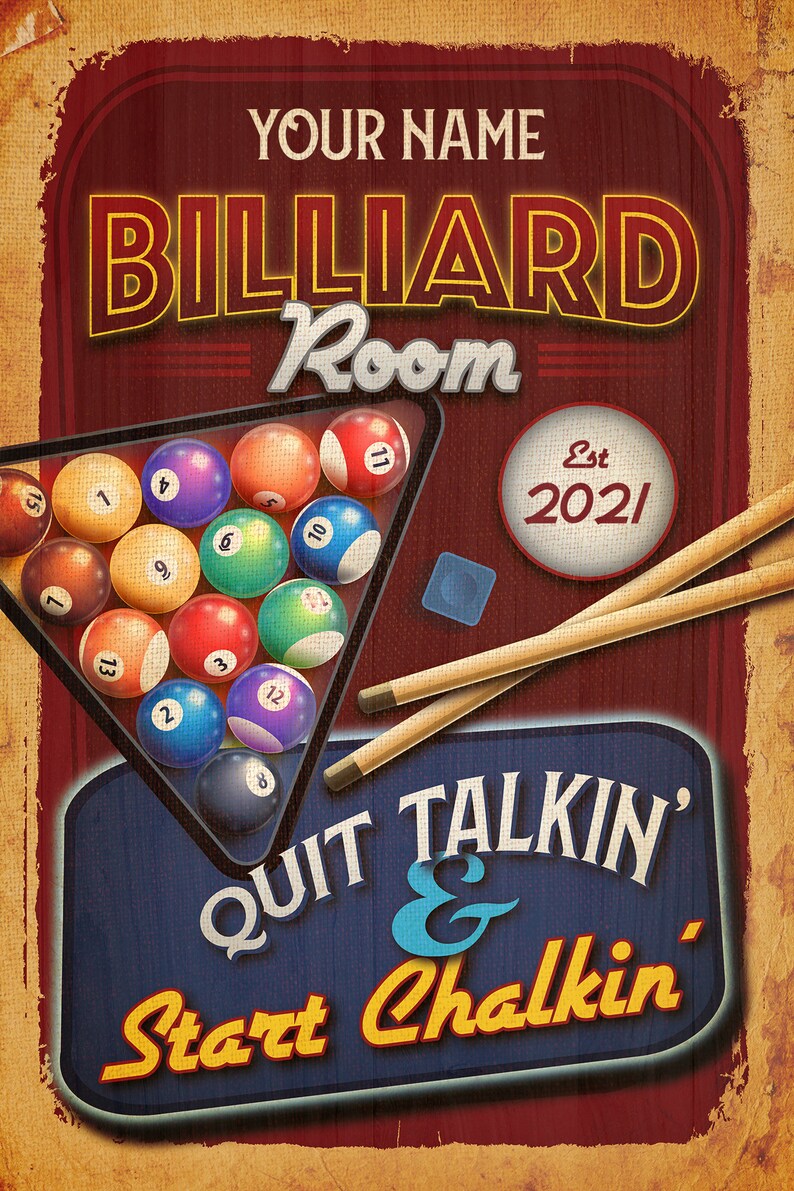 Personalized Billiard Room Bar Poster Man Cave Pool Hall Sign - Etsy