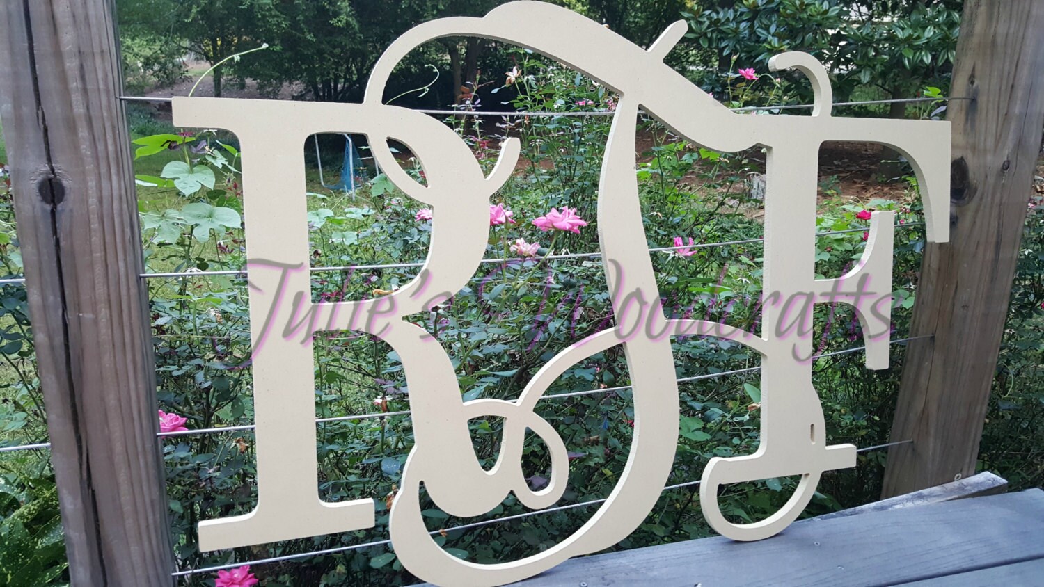 Wooden 3 Letter Monogram Modern Script and Block - Etsy