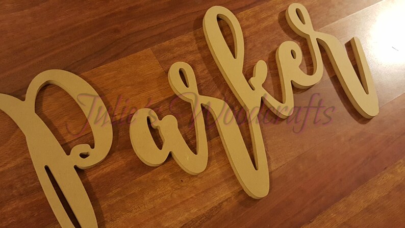 Custom wooden name cursive script fun font | Etsy