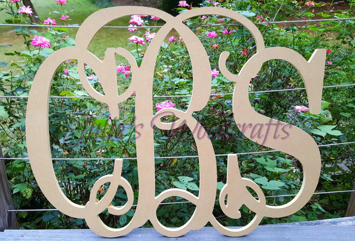 Wooden 3 Letter Monogram Modern Script and Block | Etsy